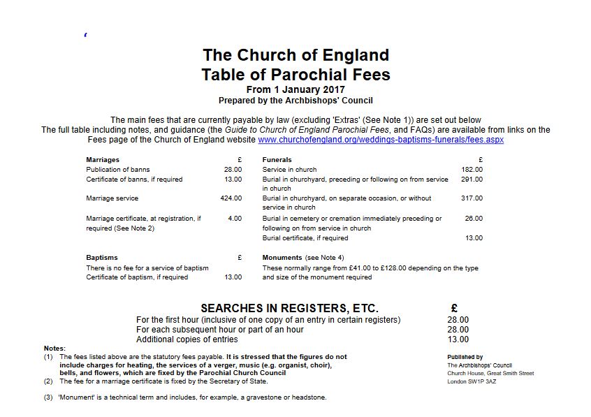 Fees | stjamesroundsgreen